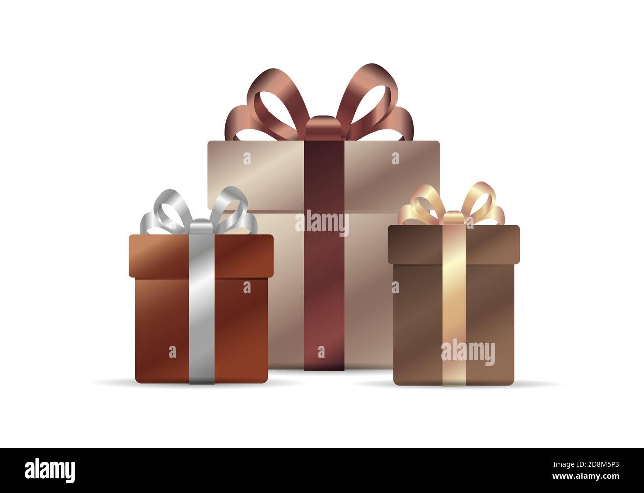 Pile of realistic gift boxes in bronze and gold premium colours with ...
