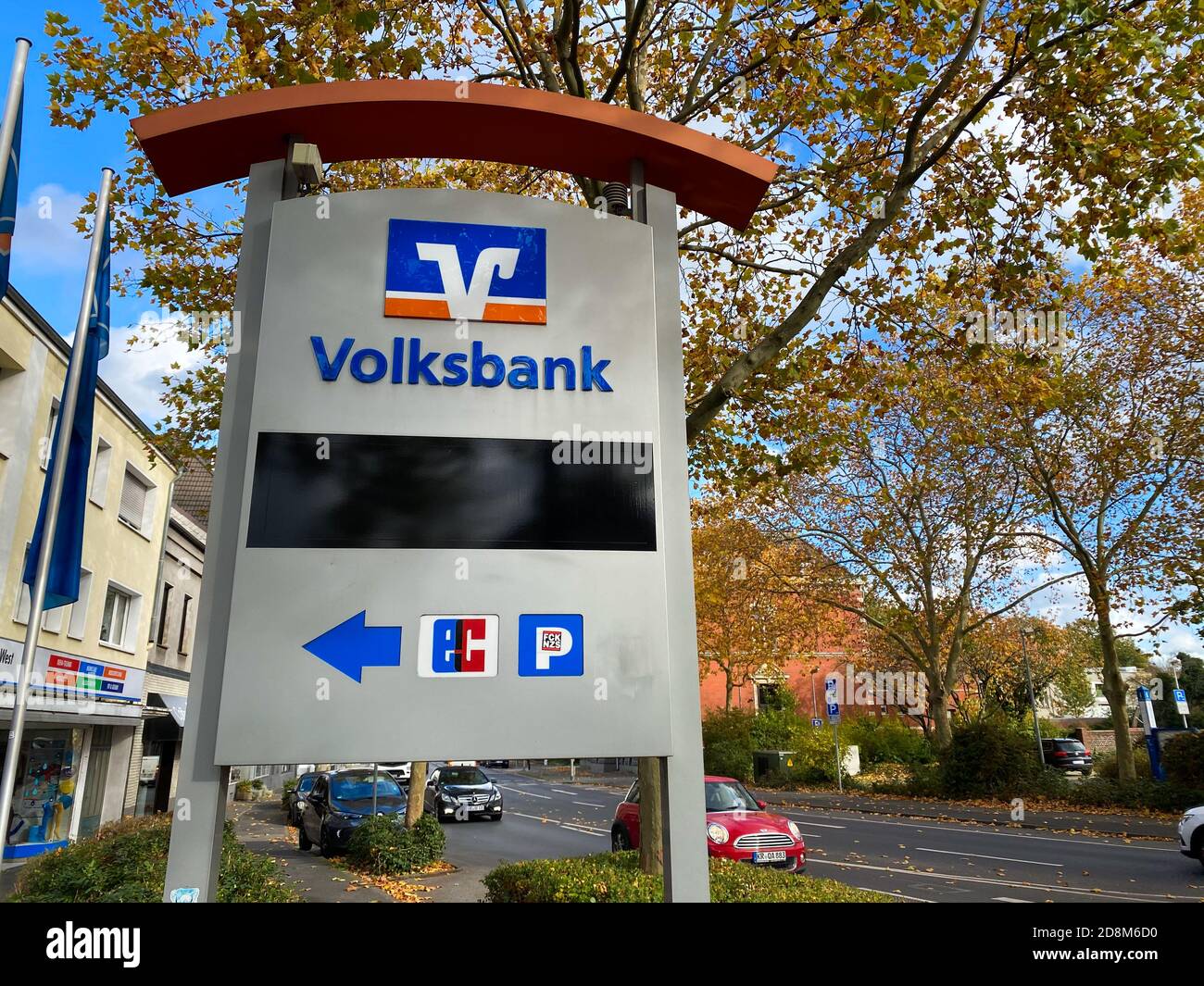 Viersen, Germany - October 9. 2020: View on isolated german volksbank ...