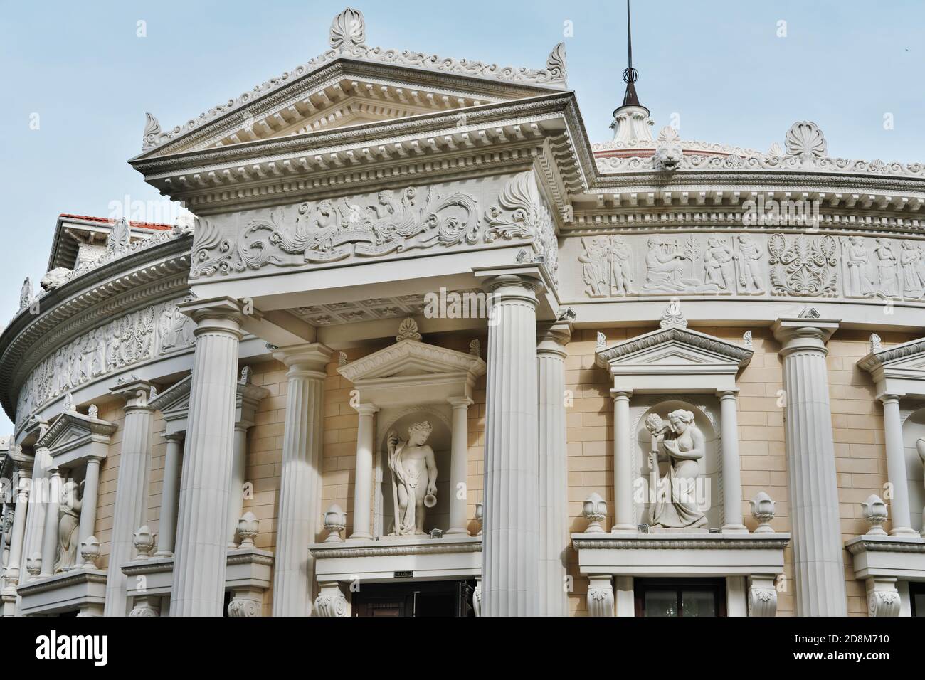 theatre building facade in classic baroque style. columns and statues ...