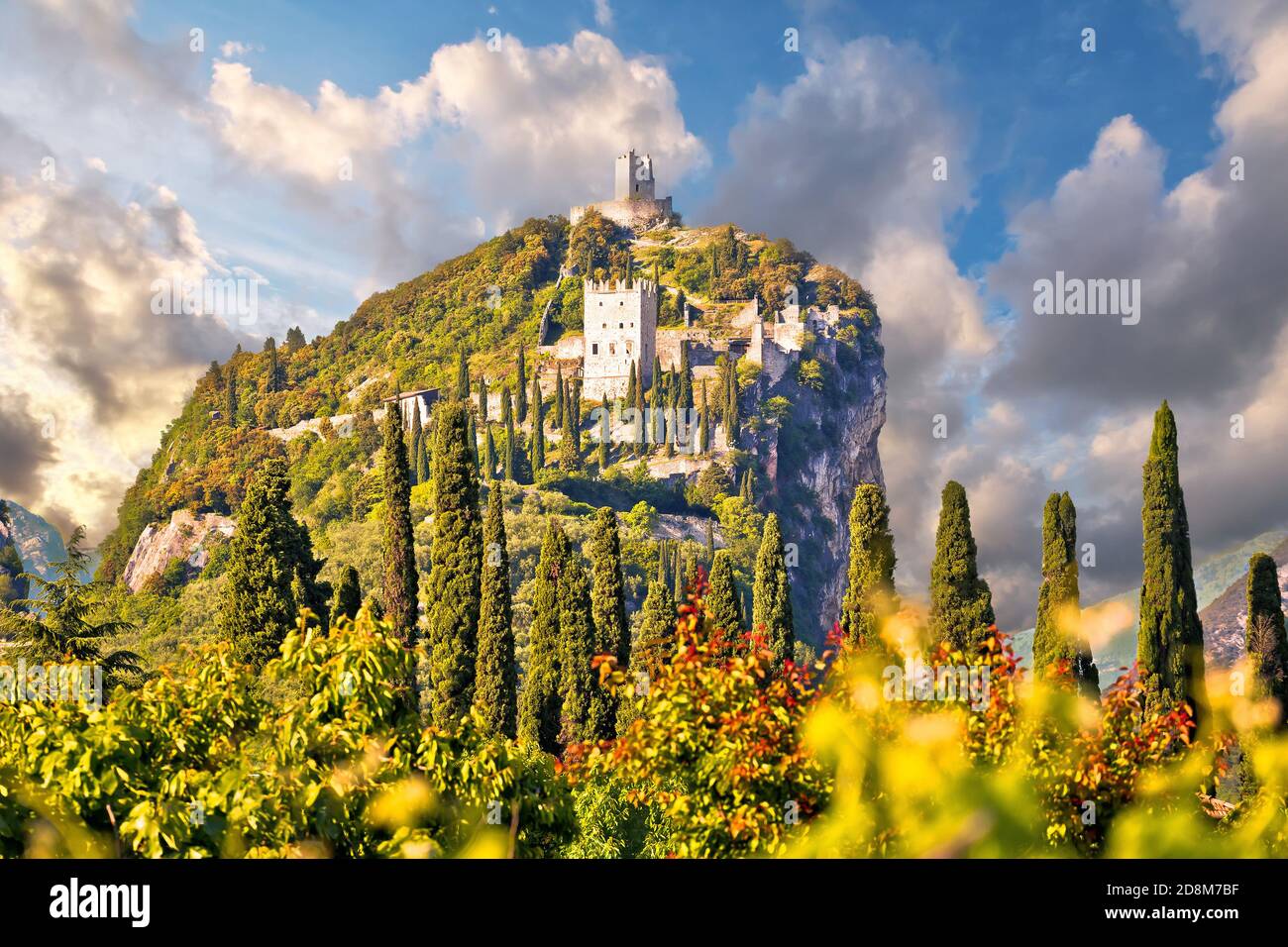 Arco castle ruins on cliffs above Garda lake, Trentino Alto Adige ...
