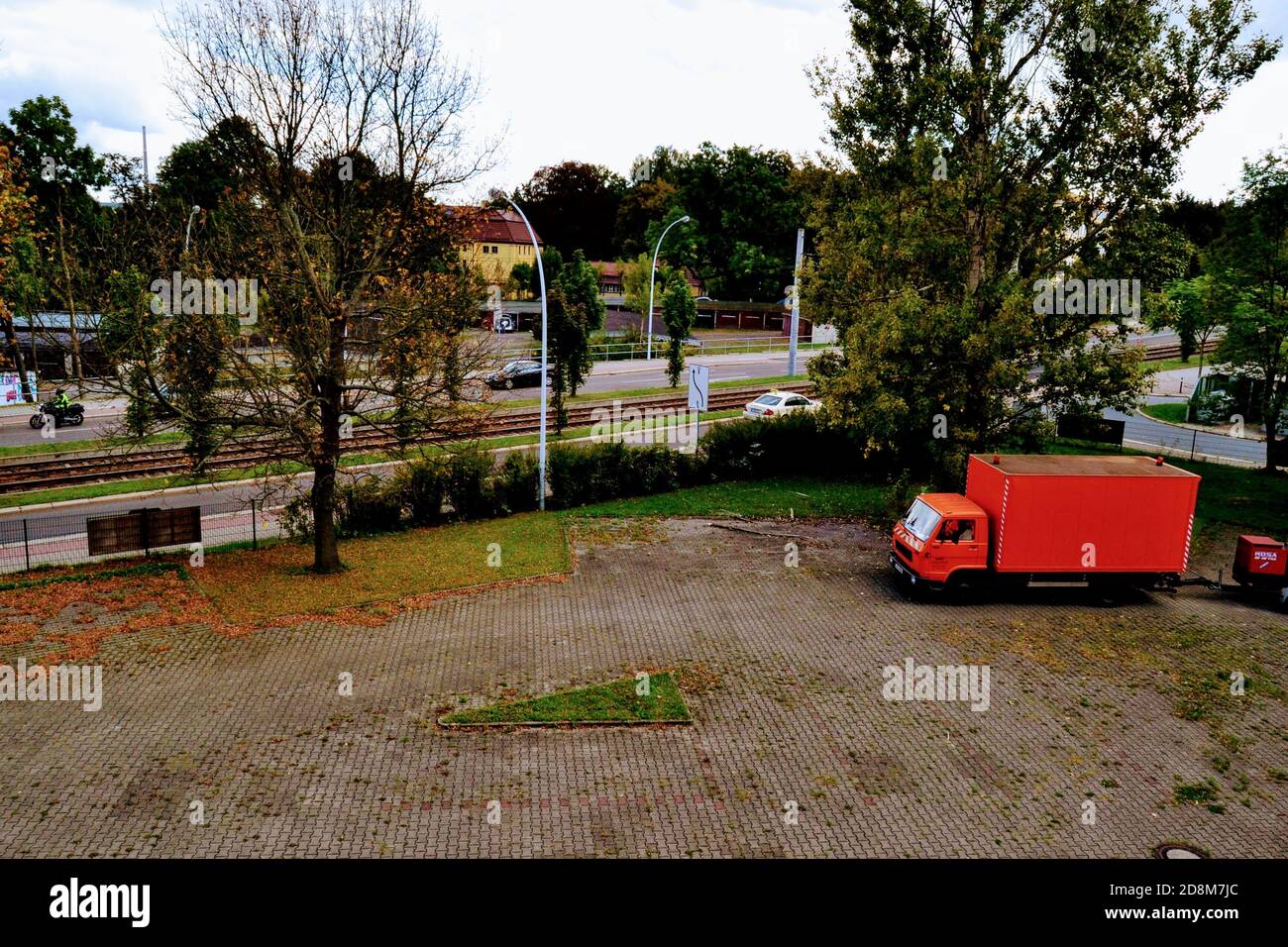 City of Chemnitz, Germany. During autumn. Red track, fallen and yellow ...