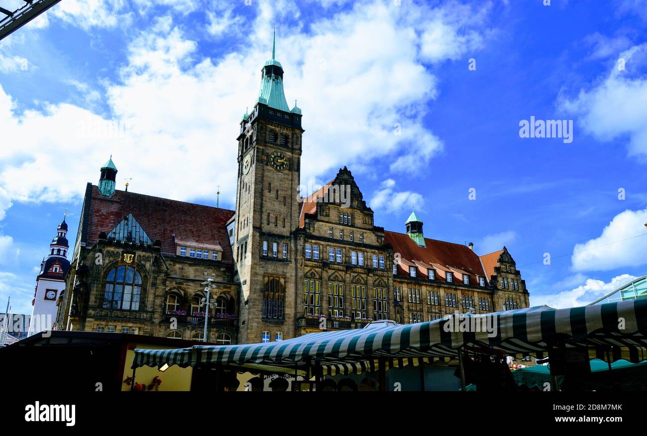 Chemnitz town hall during overcast weather. Chemnitz Rathaus (Town hall ...
