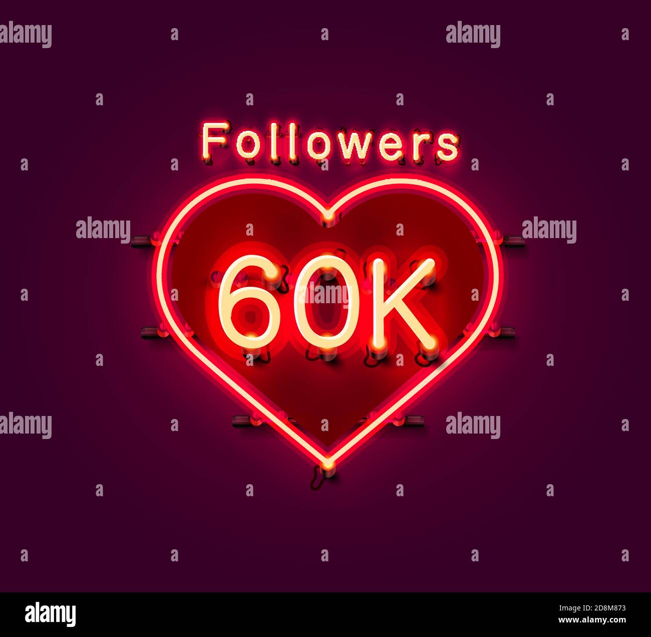 Thank you followers peoples, 60k online social group, neon happy banner ...