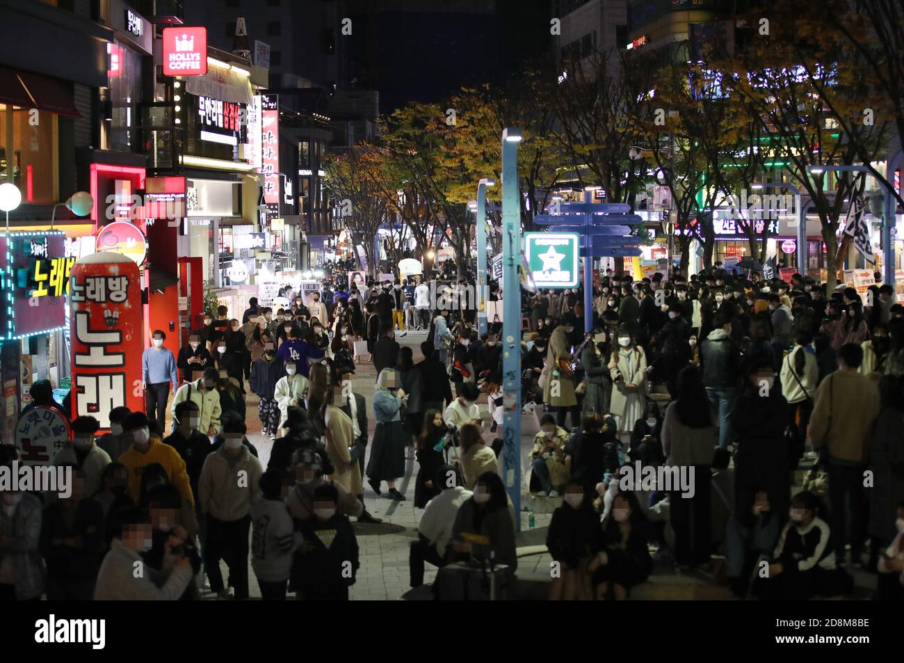 31st Oct, 2020. Bustling night street A street in Hongdae, a popular ...