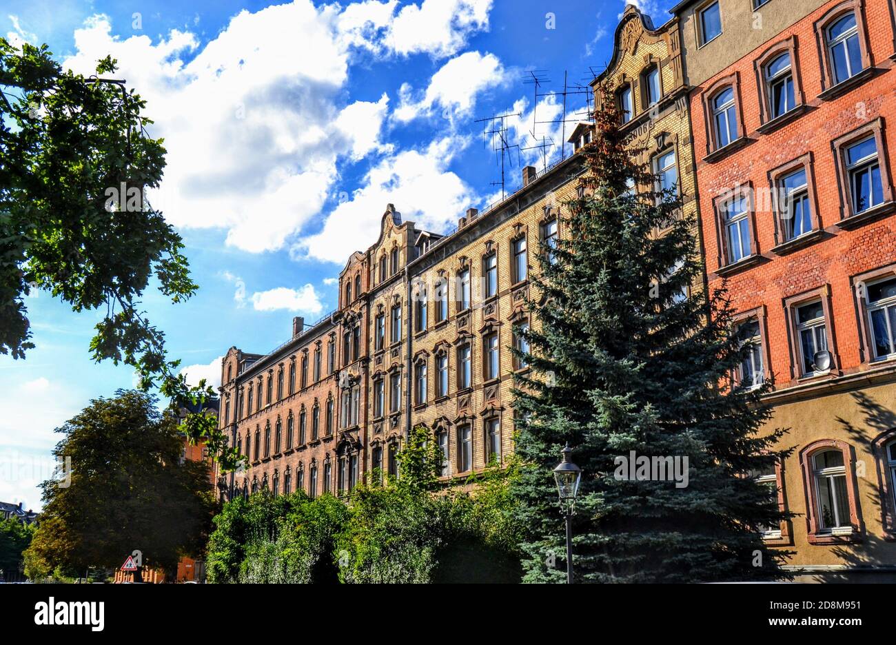 Street views in Chemnitz, Germany. Old style colorful buildings and ...