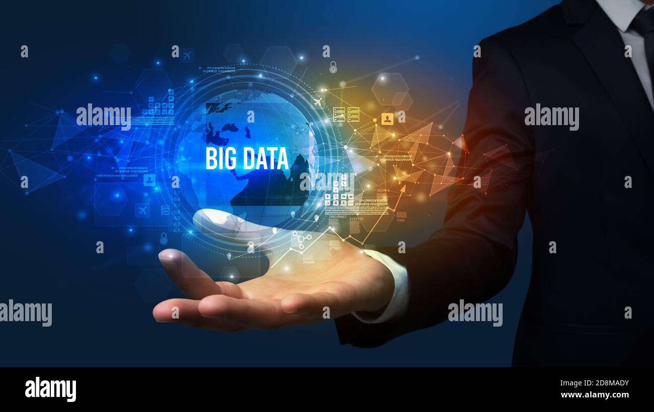 Elegant hand holding BIG DATA inscription, digital technology concept ...