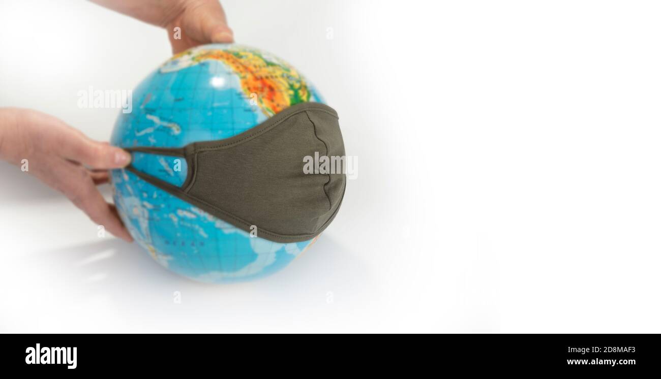 Blurry Globe with face mask on a white background Stock Photo - Alamy