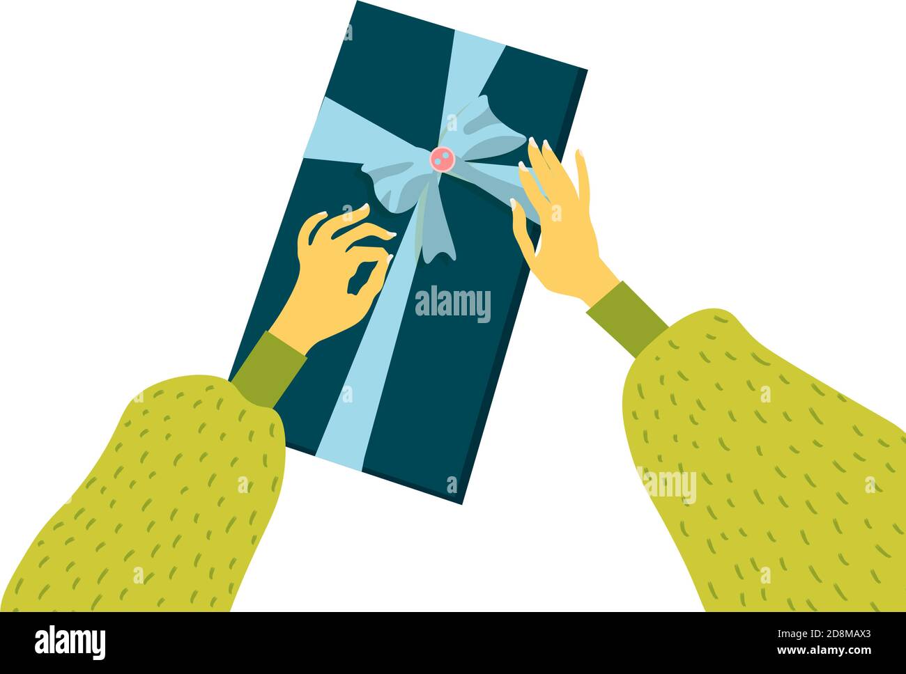 Gift wrapping. Unpacking gifts. Hands holding a box.Trendy Christmas ...