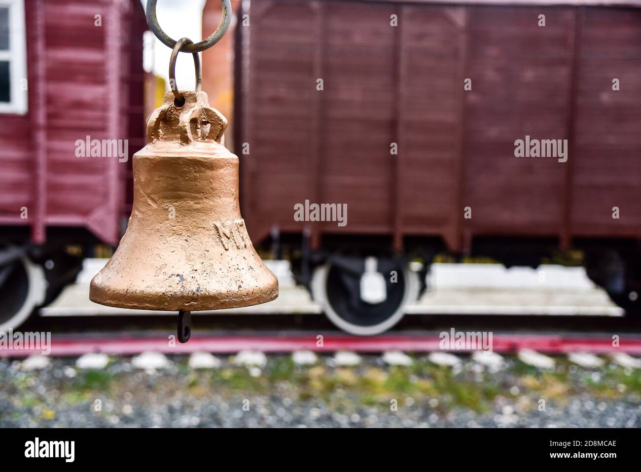 Bronze bell at railway station in Nizhny Novgorod , The bell is used to ...