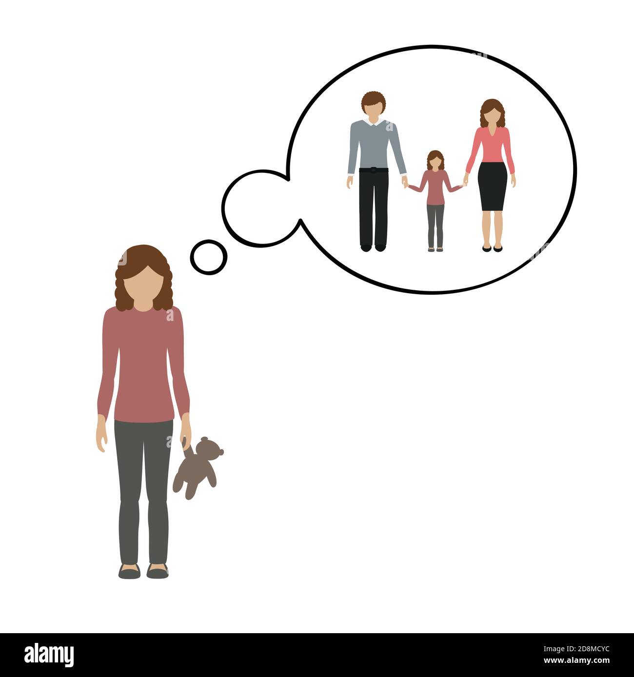orphan girl is thinking about her family vector illustration EPS10 ...