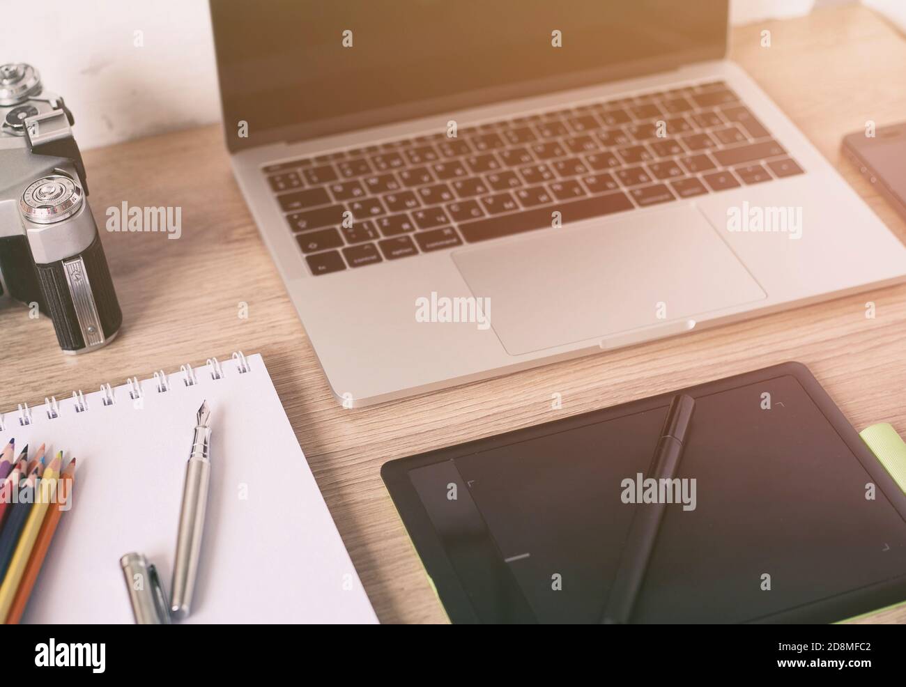 Office desk table with office equipment,laptop computer, smart phone ...