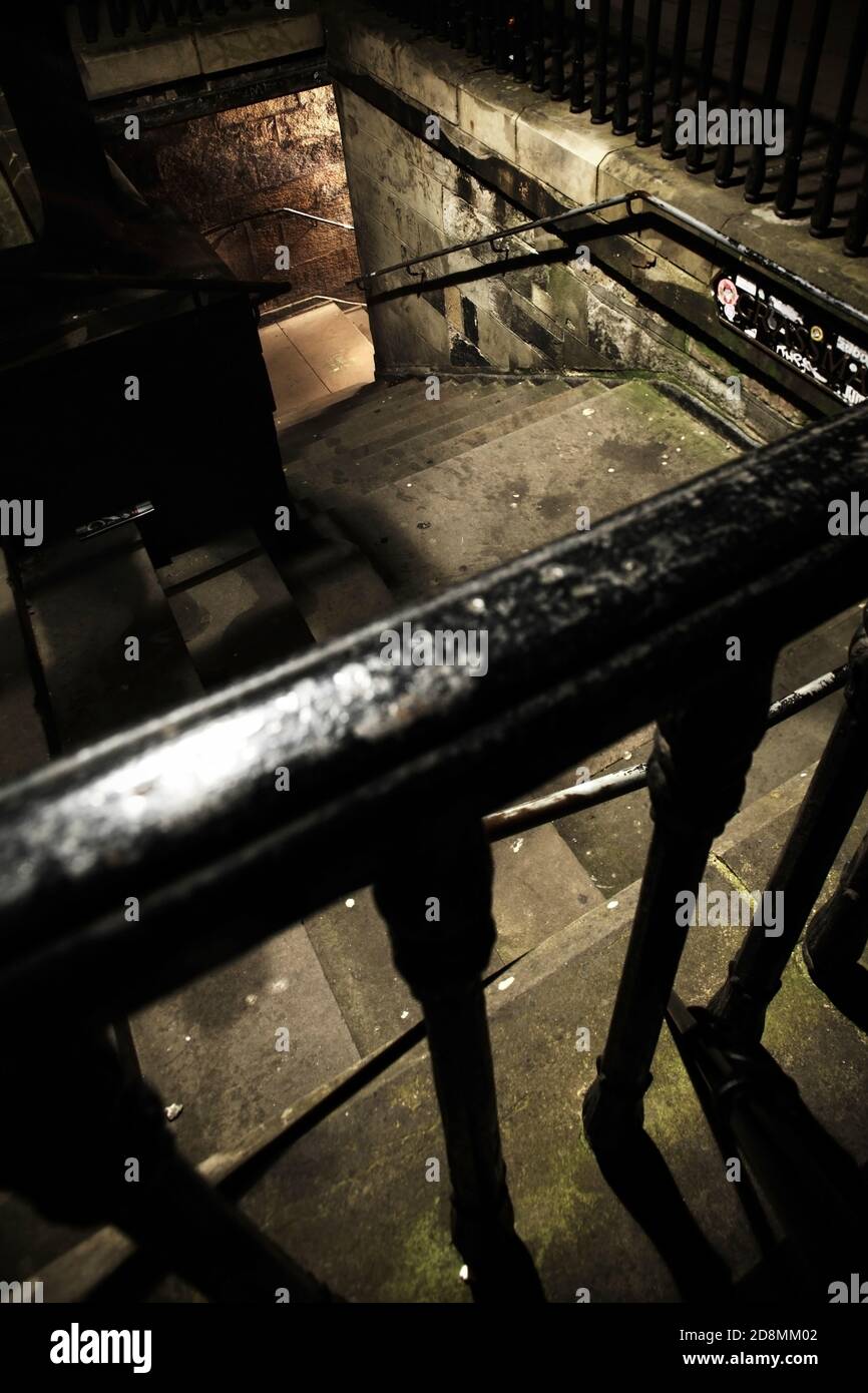 Steps at Upper Bow leading down to Victoria Street, Edinburgh, Scotland ...