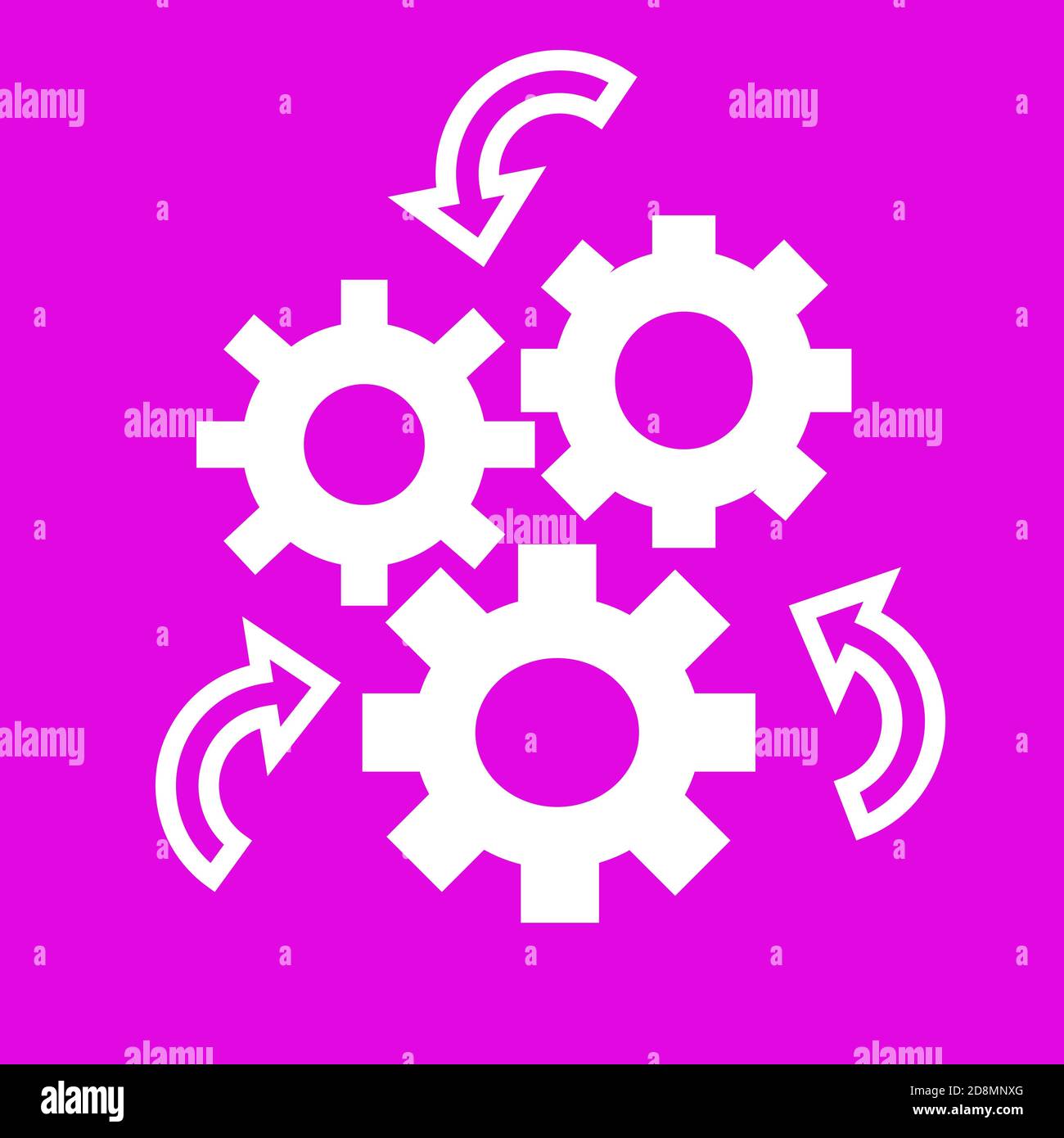 Bright neon purple background with graphic design of gears with arrows ...