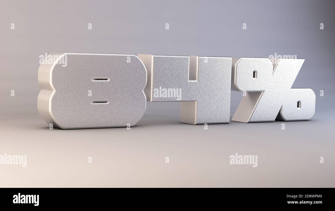 84 percent 3d metal text isolated on white, 3d render illustration ...