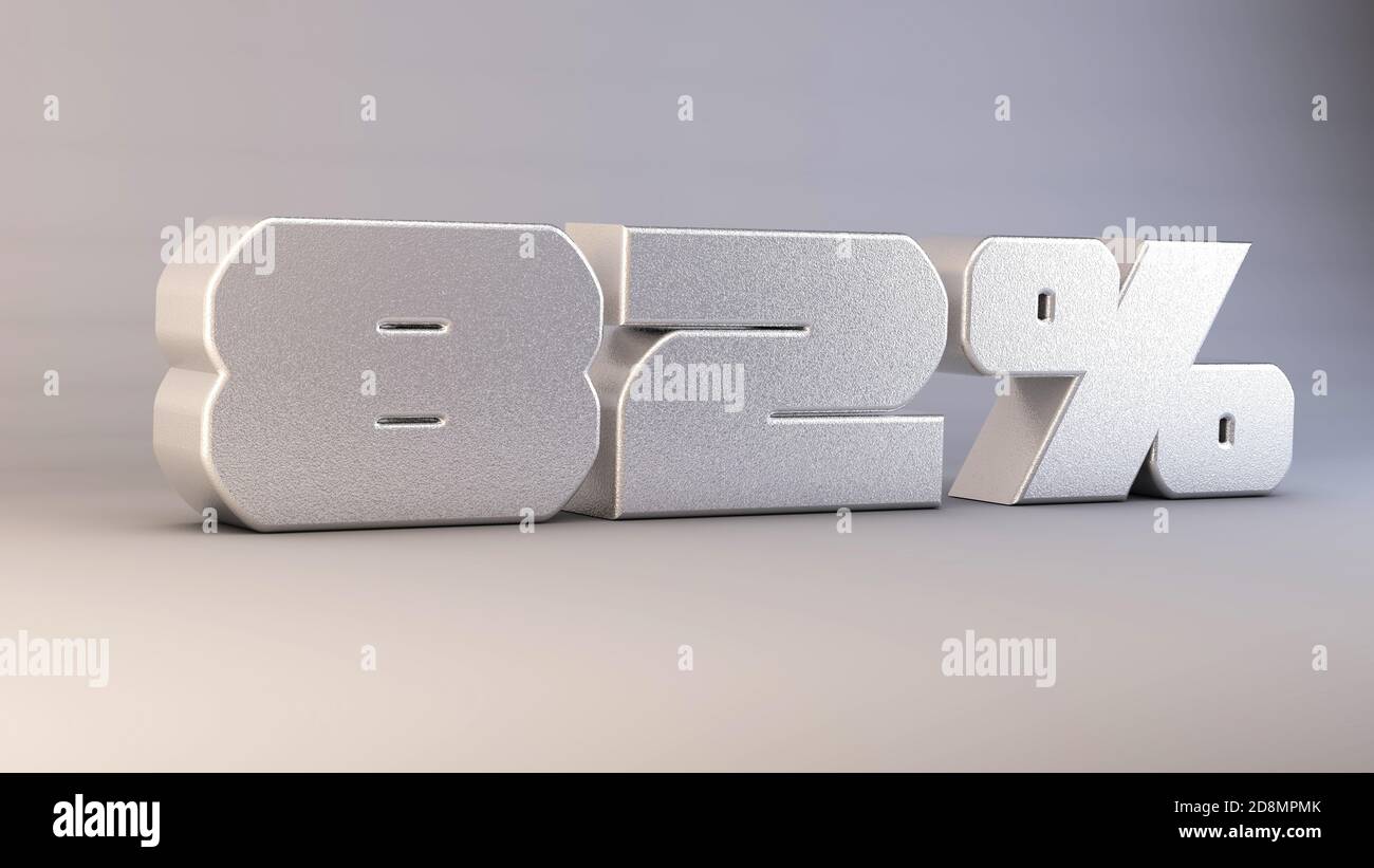82 percent 3d metal text isolated on white, 3d render illustration ...