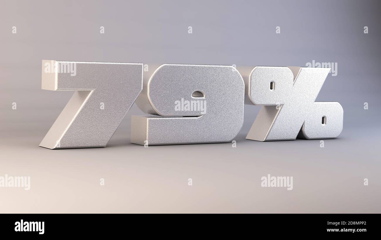 79 percent 3d metal text isolated on white, 3d render illustration ...