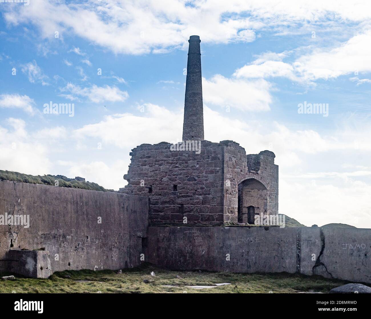 Buildings and chimney of Old Botallack mines in Cornwall Stock Photo ...