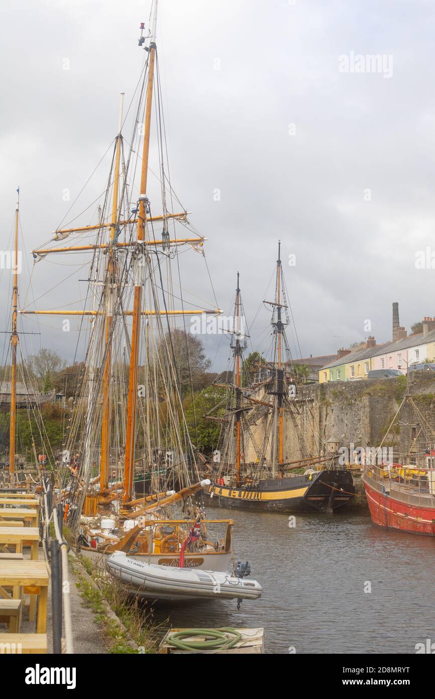Square rigged sailing ships in the harbour at Charlestown Stock Photo ...