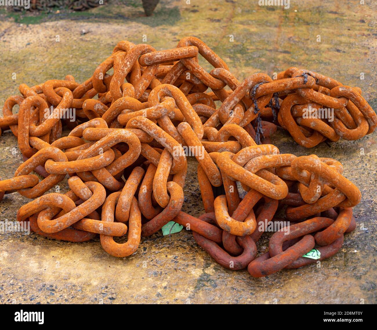 Massive ships chains rusted to wonderful red colour in shipyard in ...