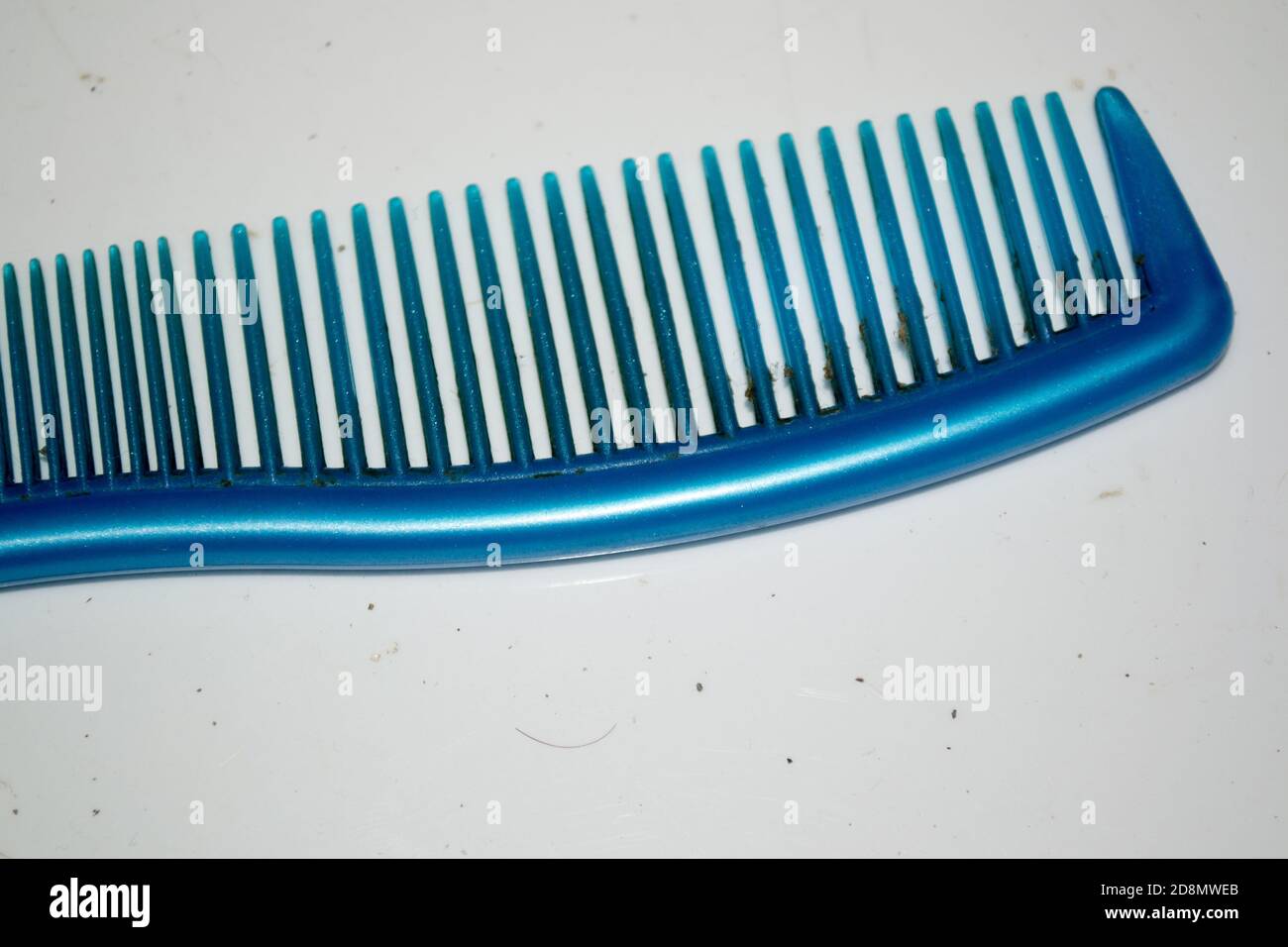 A dirty, unwashed and disgusting blue color plastic hair comb/tooth ...