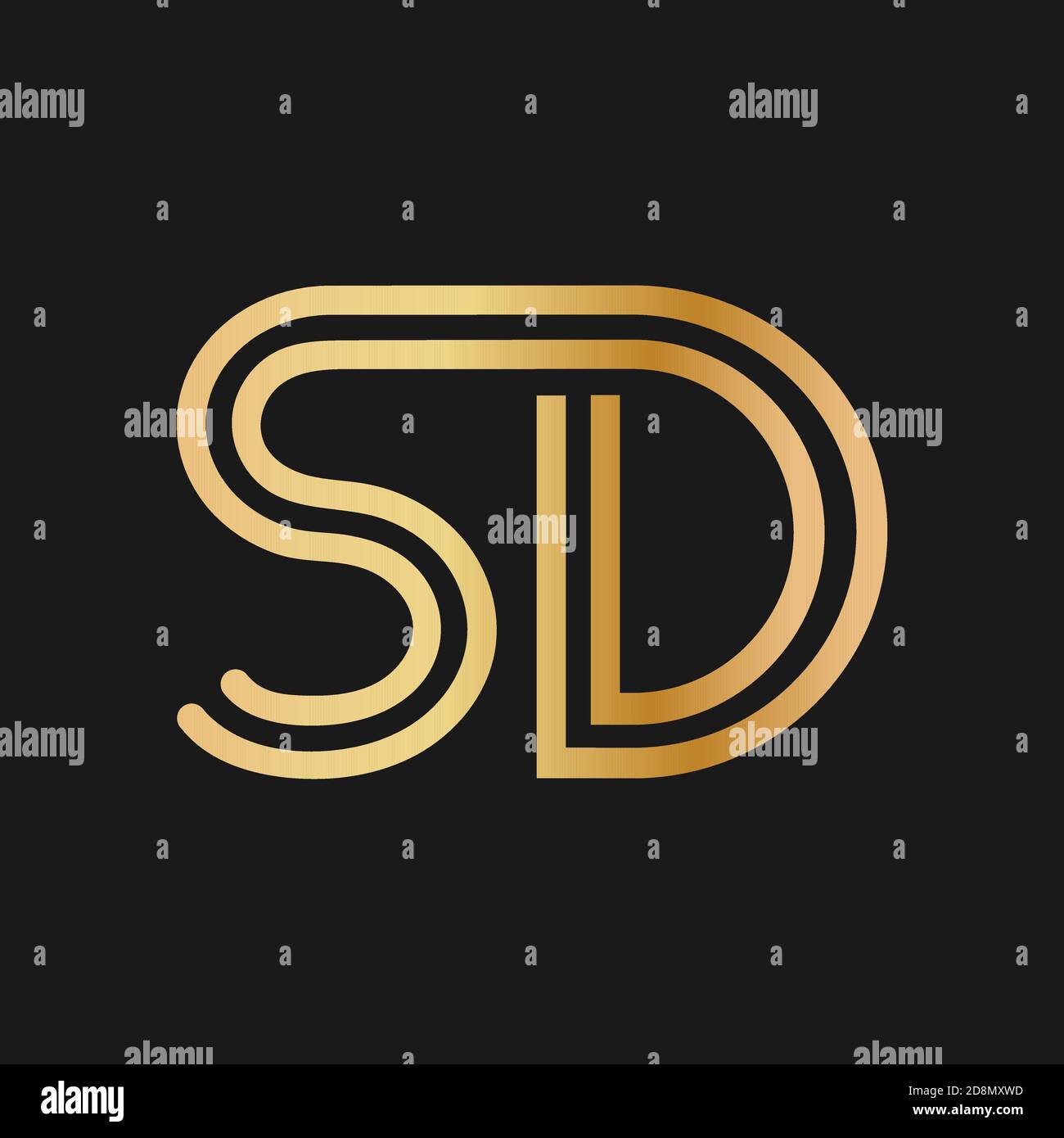 Uppercase letters S and D. Flat bound design in a Golden hue for a logo ...