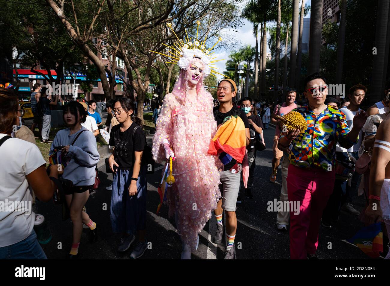 A drag queen seen wearing pink costume during the 2020 Taiwan pride ...