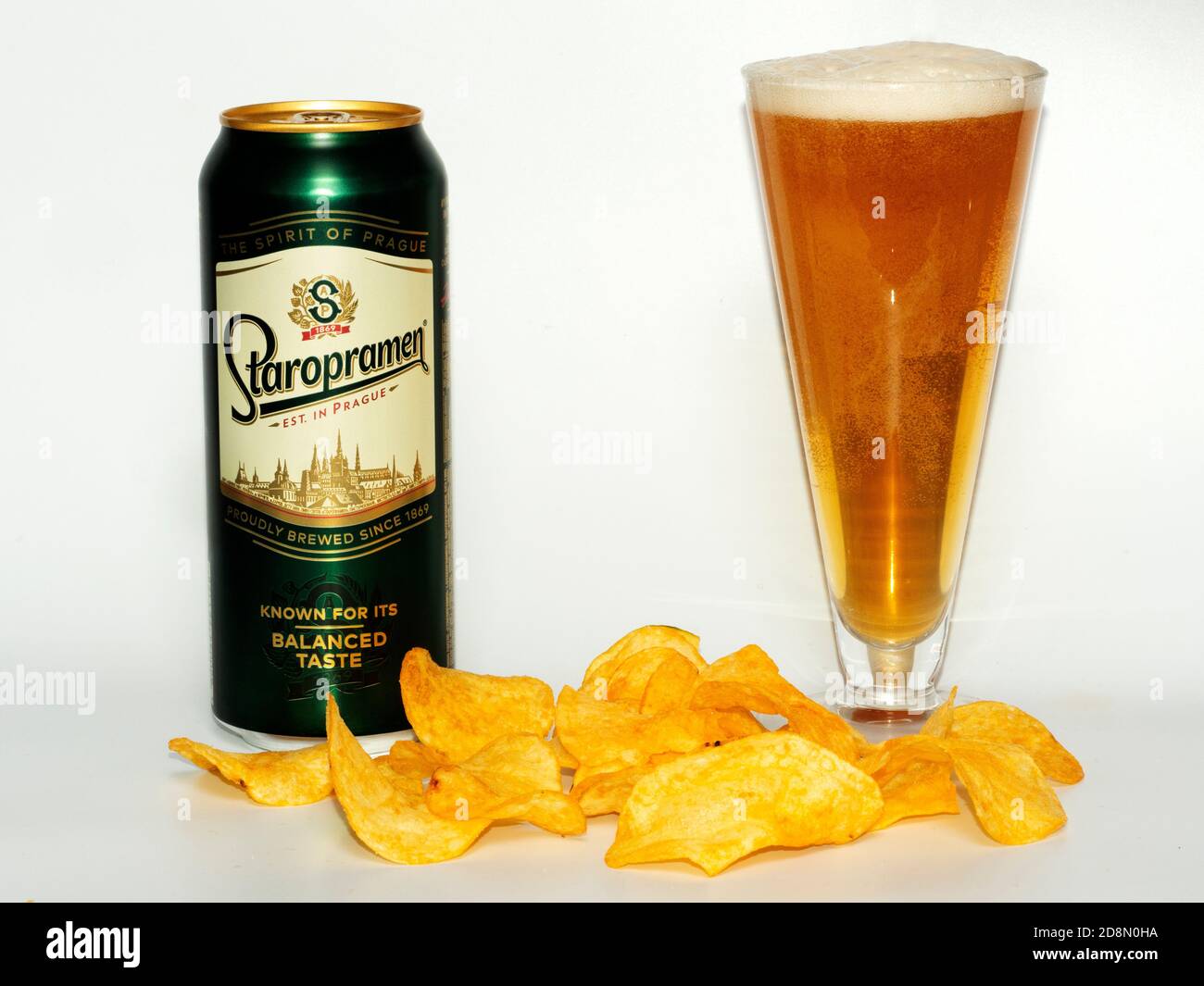 In this photo illustration a can of Staropramen beer is seen displayed ...