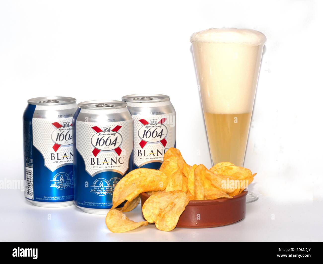 In this photo illustration cans of 1664 Blanc beer is seen displayed on ...