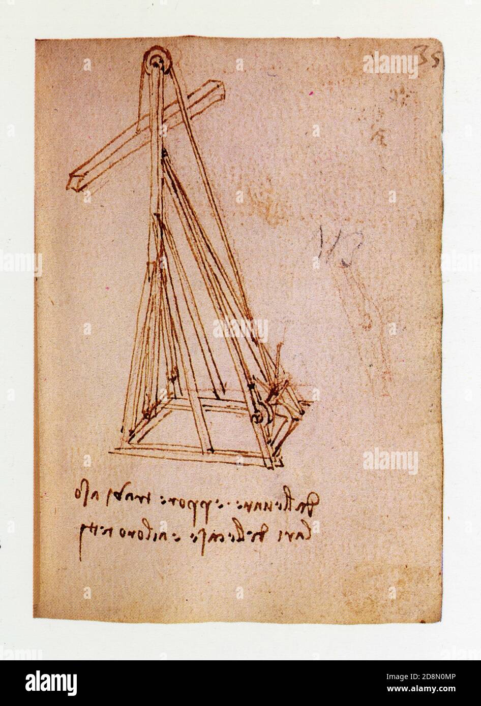 Leonardo da Vinci. A lifting device. 1493. Red chalk Stock Photo - Alamy