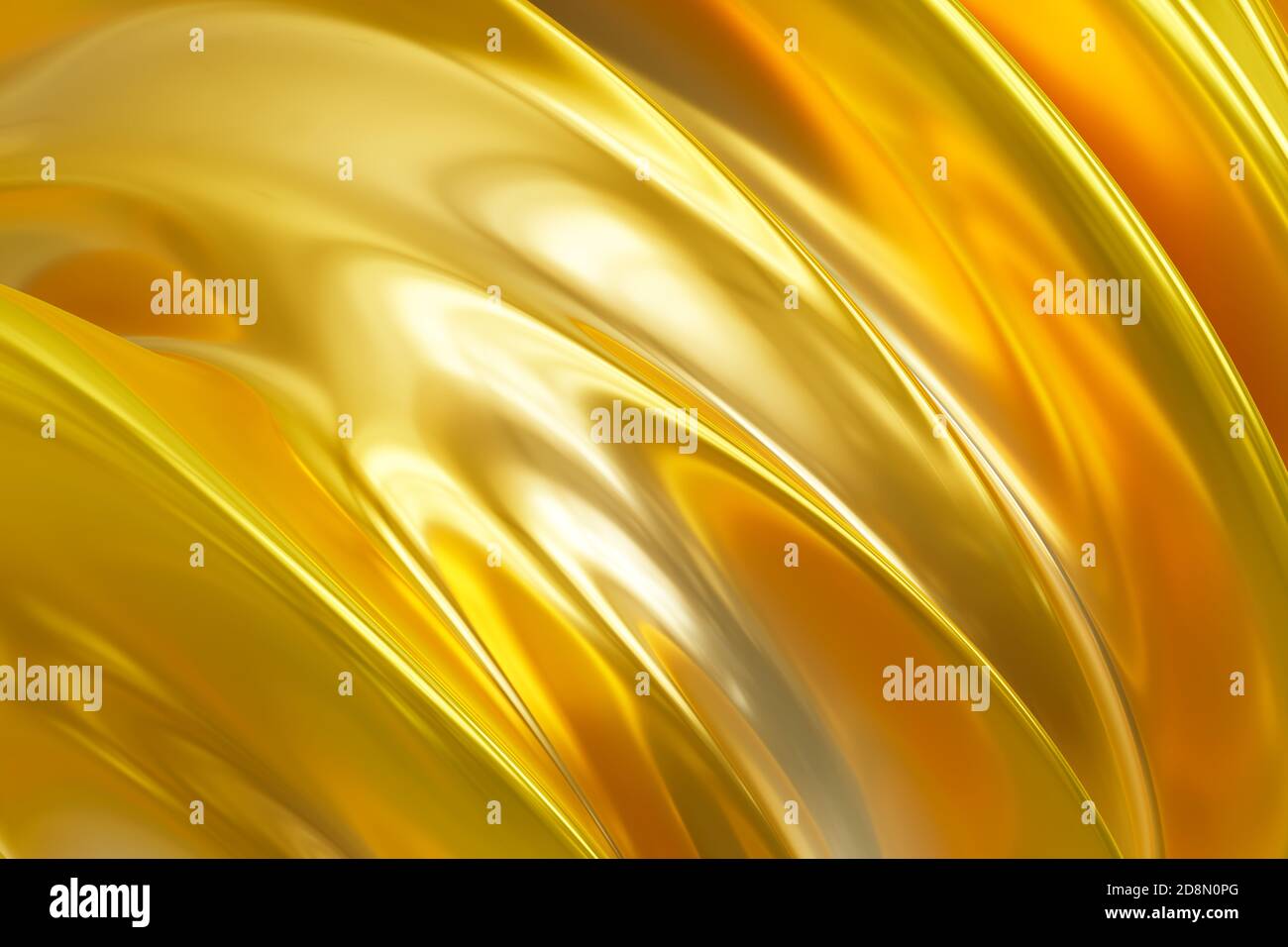 3D rendering of abstract golden satin wavy texture background, shiny ...