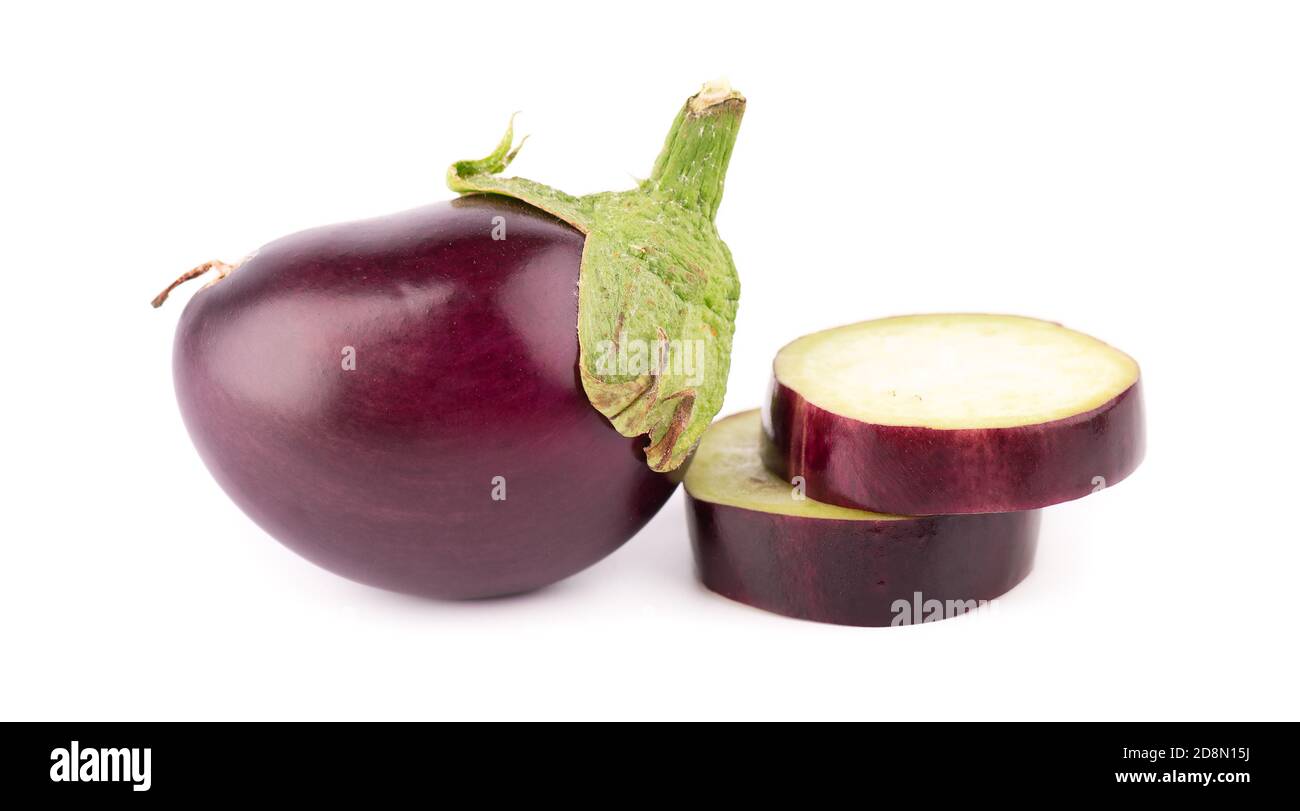 Eggplant isolated on white background. Fresh sliced eggplant or ...