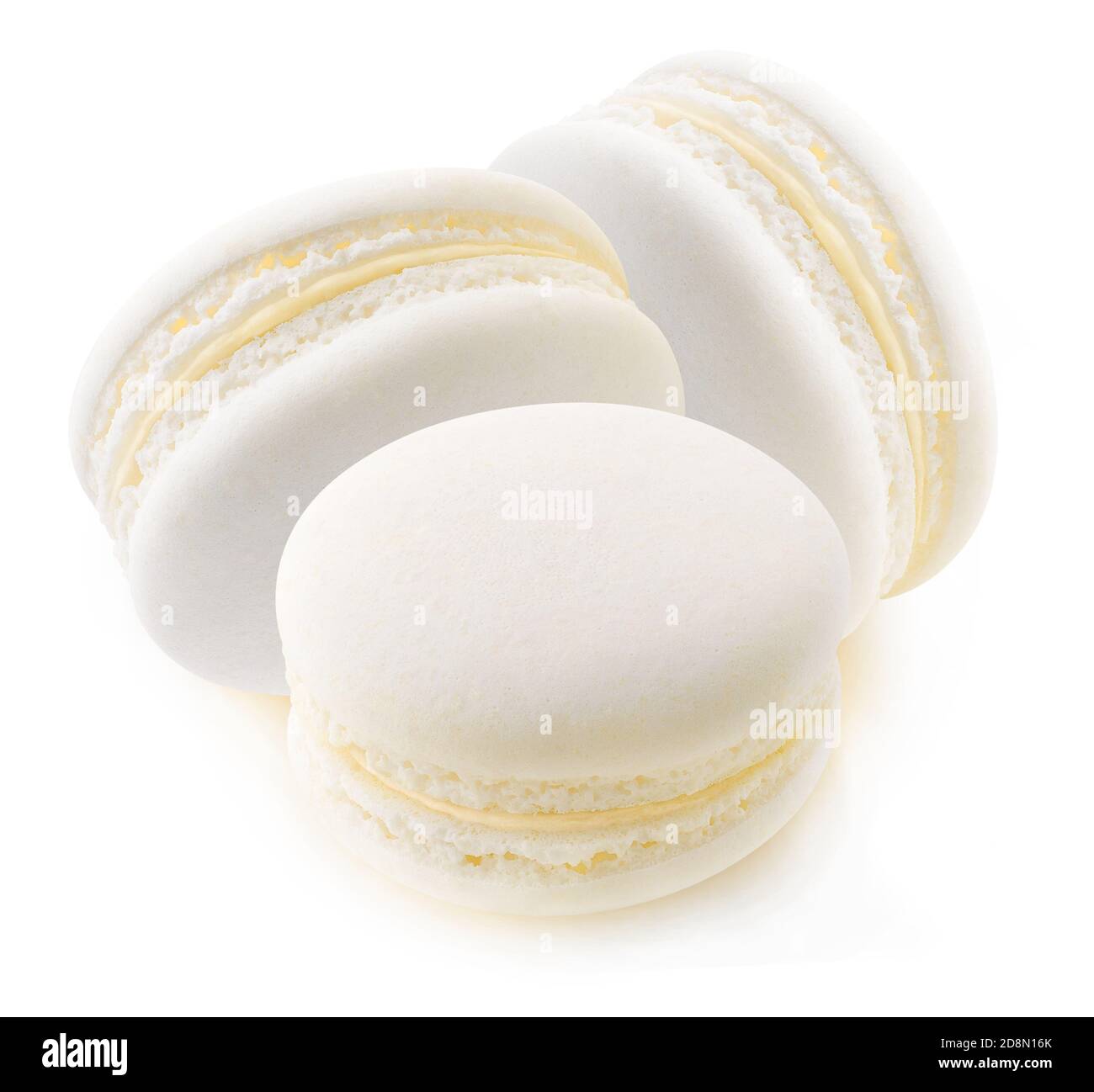 Three white macaroons (vanilla or coconut) isolated on white background ...