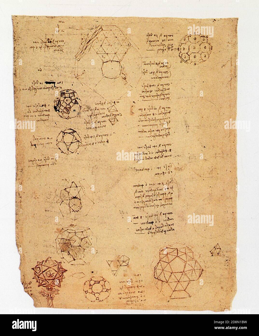 Leonardo da Vinci. Sketches of polyhedra and their truncation. Pen and ...