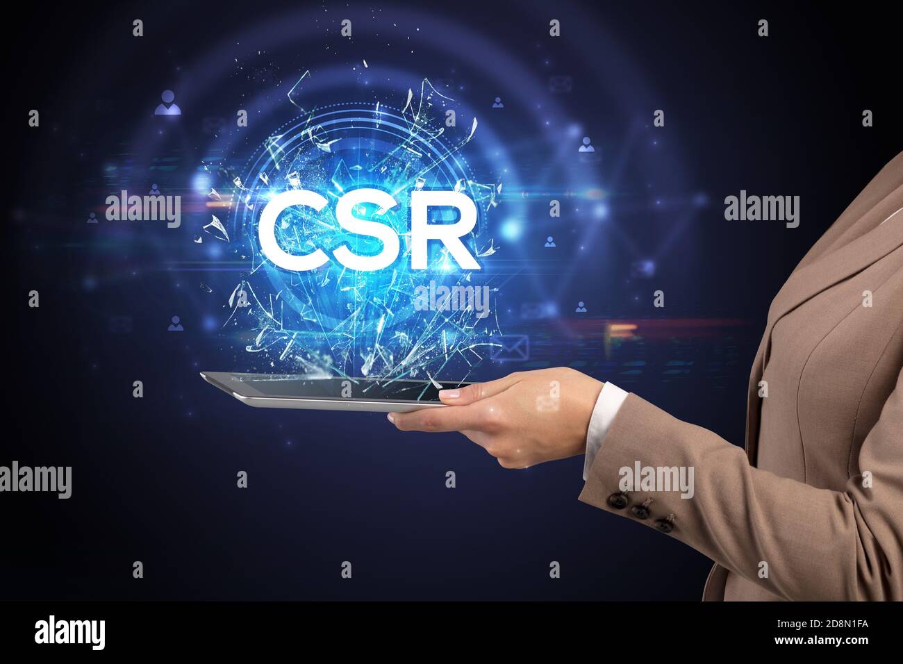 Close-up of a touchscreen with CSR abbreviation, modern technology ...