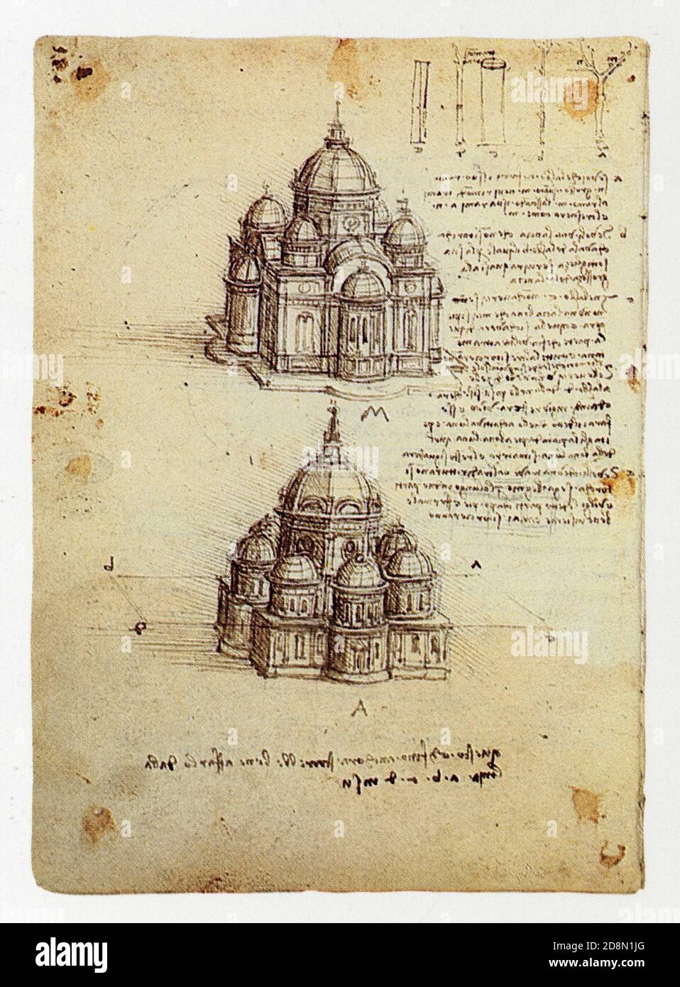 Leonardo da Vinci.Sheet with plans and perspective views of centralised ...