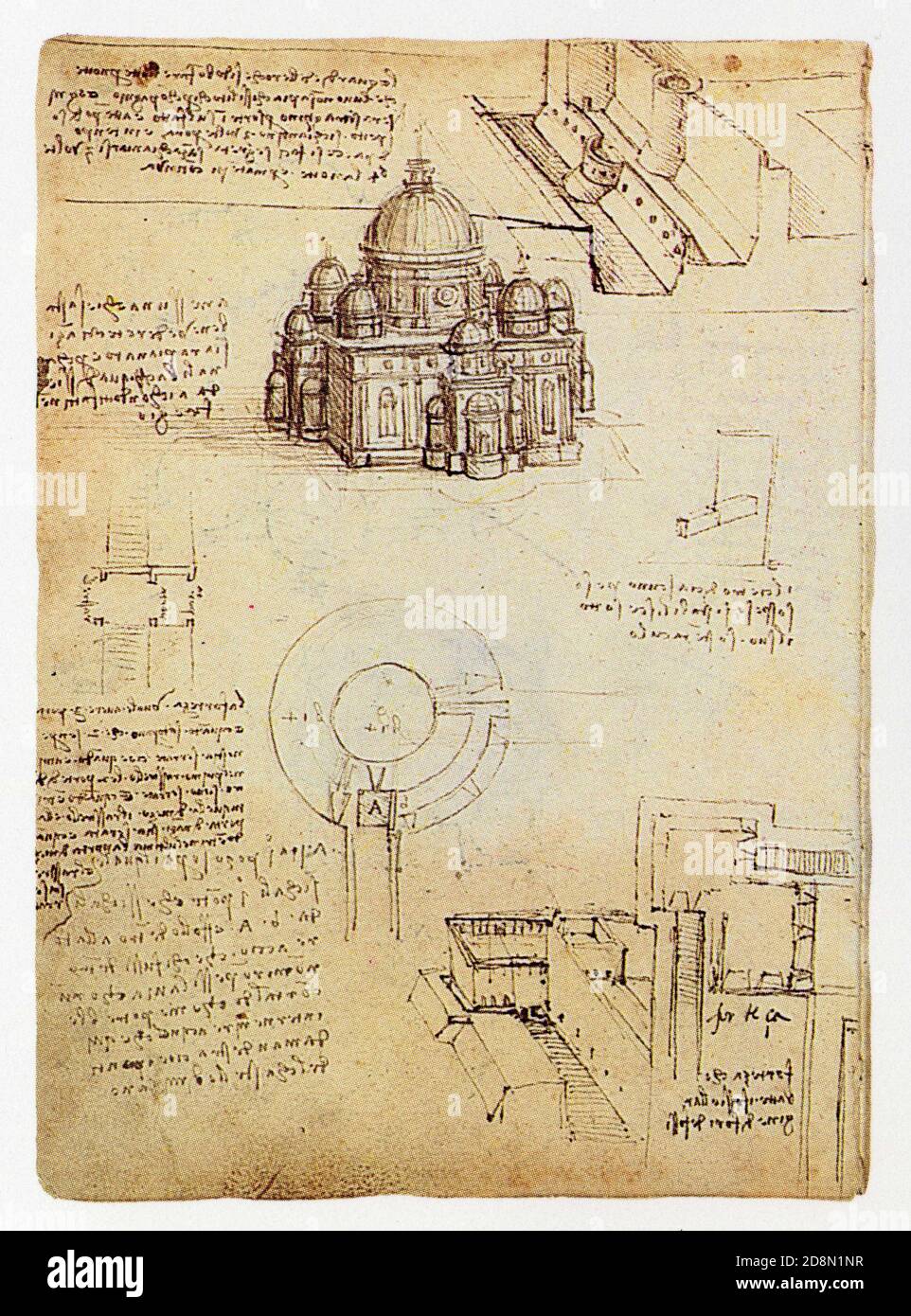 Leonardo da Vinci. Sheet with plans and perspective views of ...