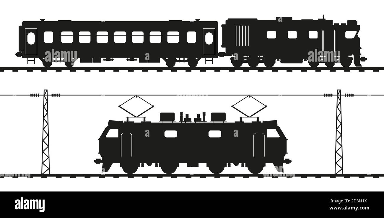 Diesel locomotive, passenger carriage and electric locomotive. Detailed ...