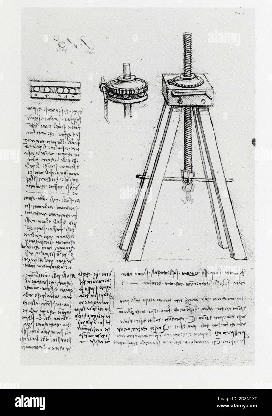 Leonardo da Vinci. Design for a screw-jack. Pen and ink Stock Photo - Alamy