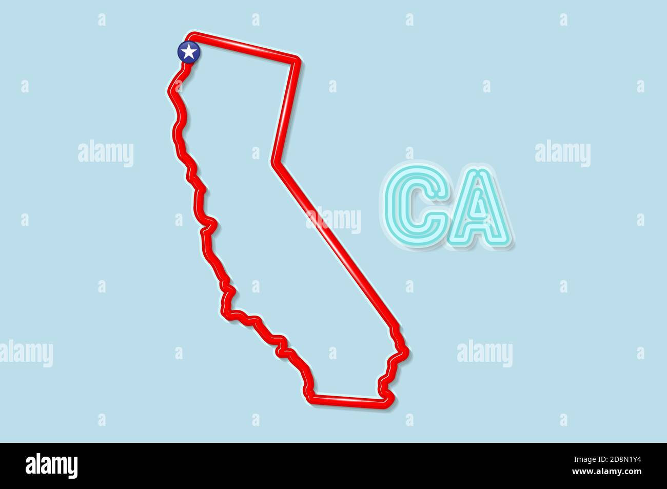 California US state bold outline map. Glossy red border with soft ...