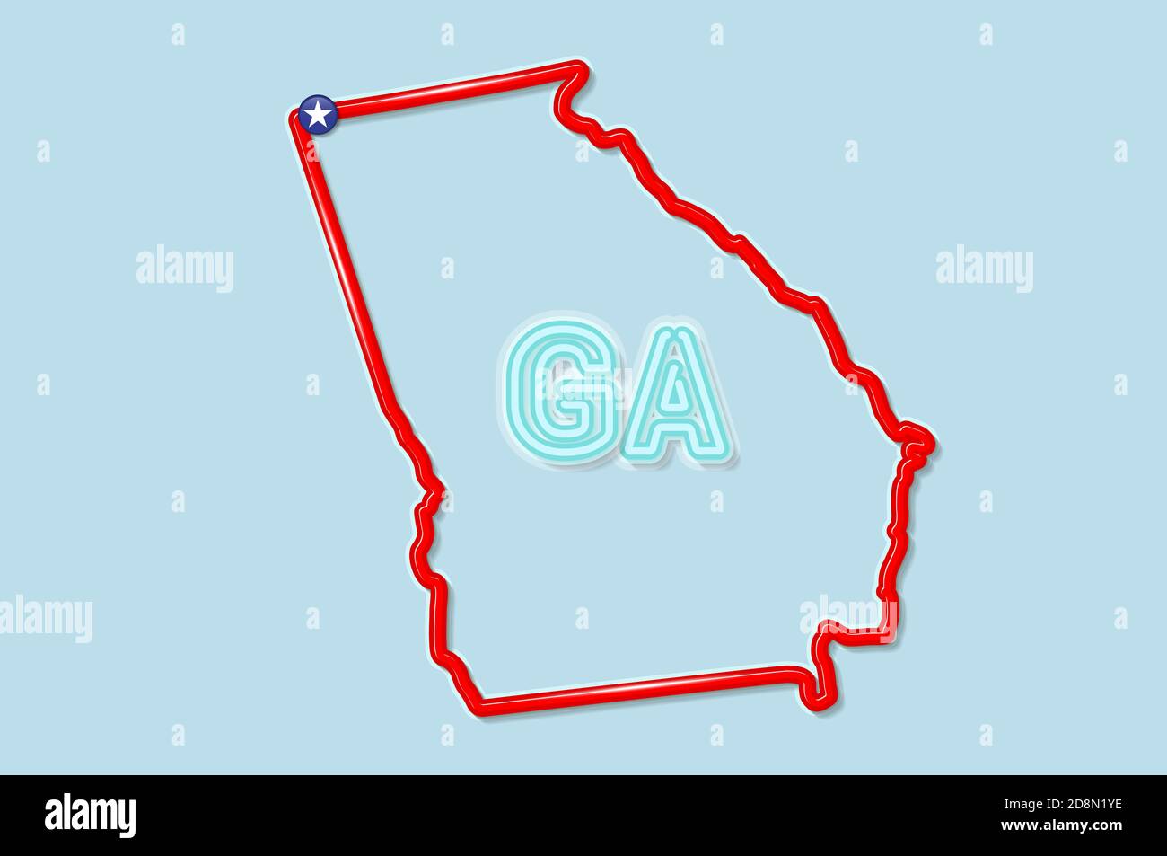 Georgia US state bold outline map. Glossy red border with soft shadow ...