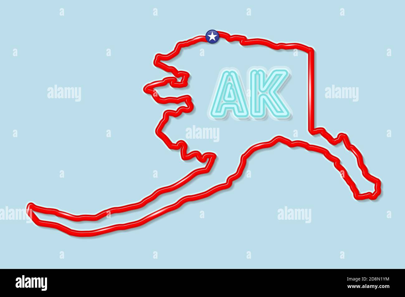 Alaska US state bold outline map. Glossy red border with soft shadow ...
