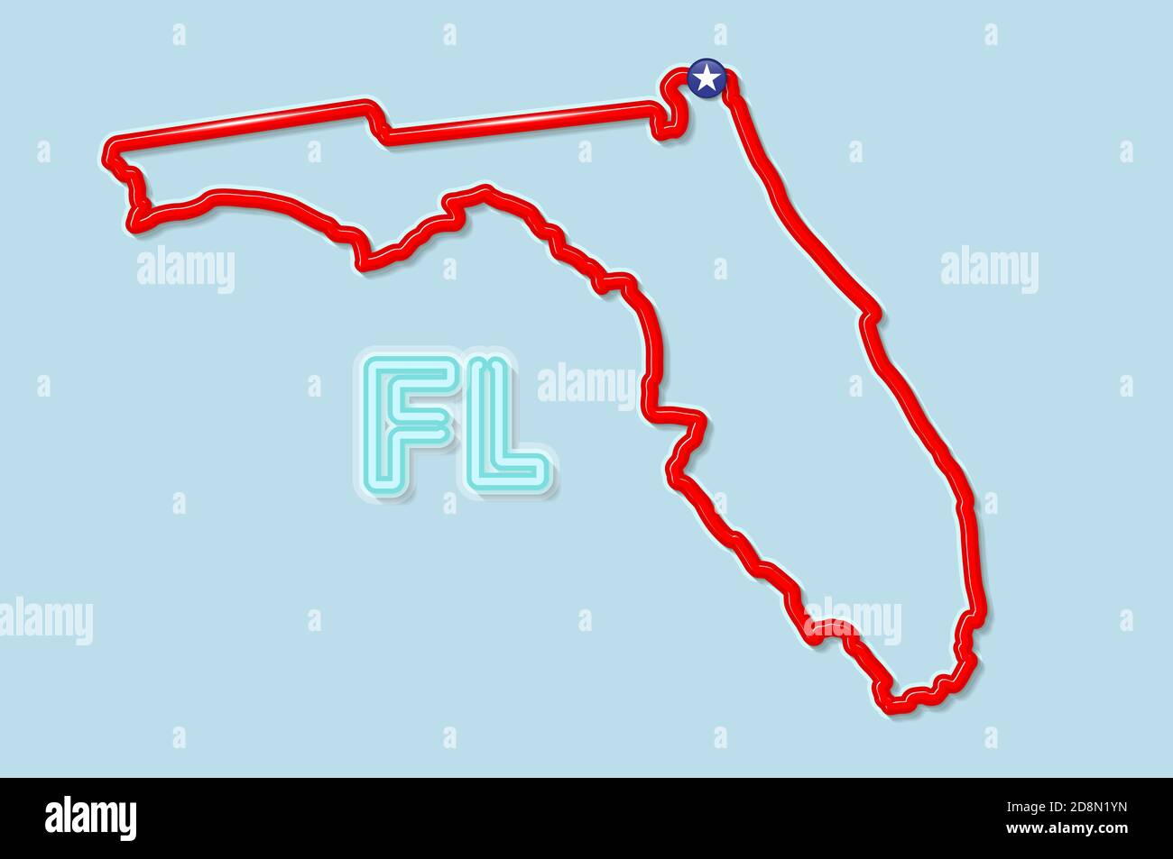 Florida US state bold outline map. Glossy red border with soft shadow ...