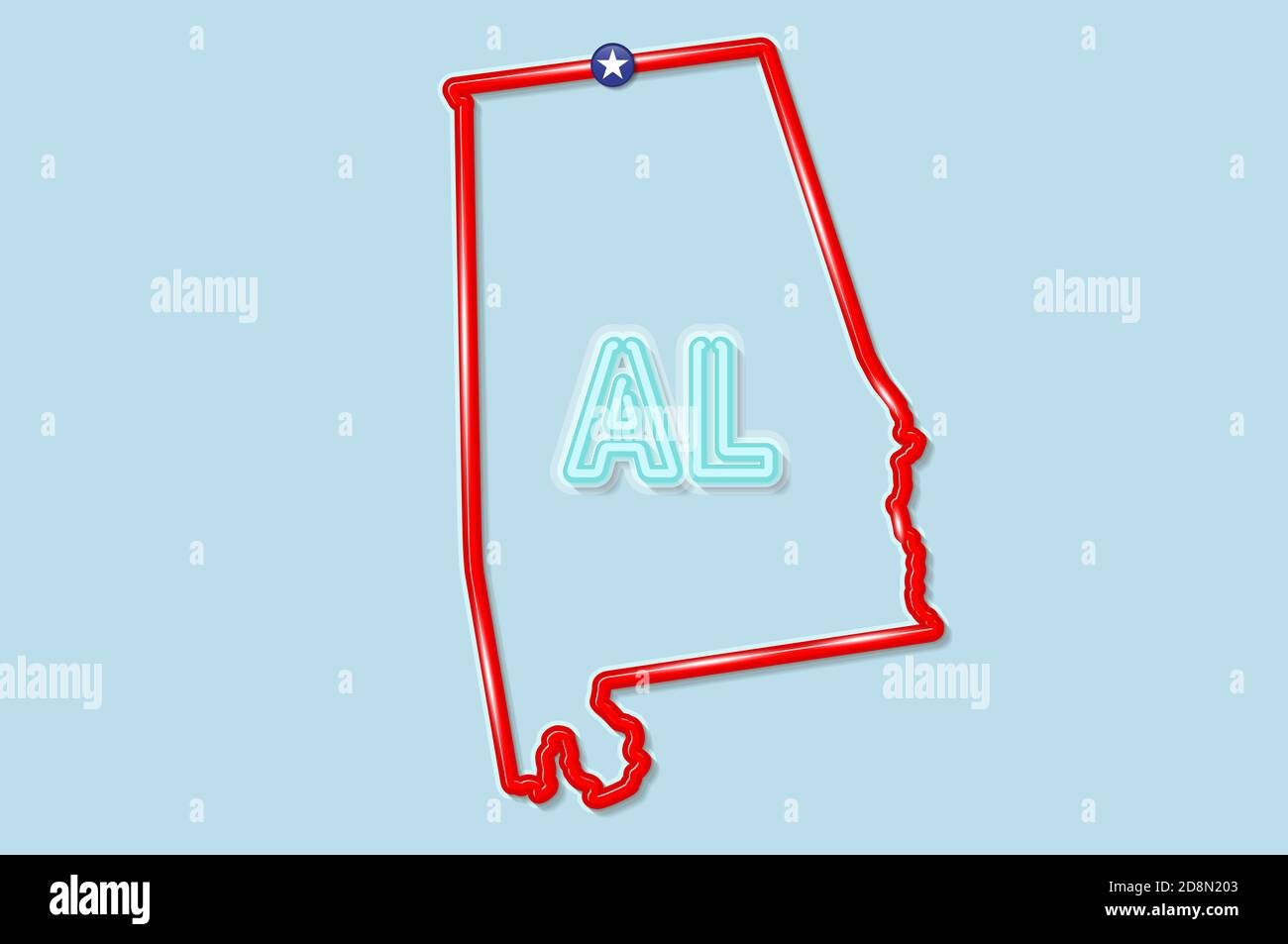 Alabama US state bold outline map. Glossy red border with soft shadow ...