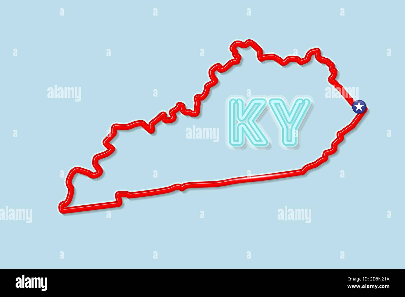 Kentucky US state bold outline map. Glossy red border with soft shadow ...