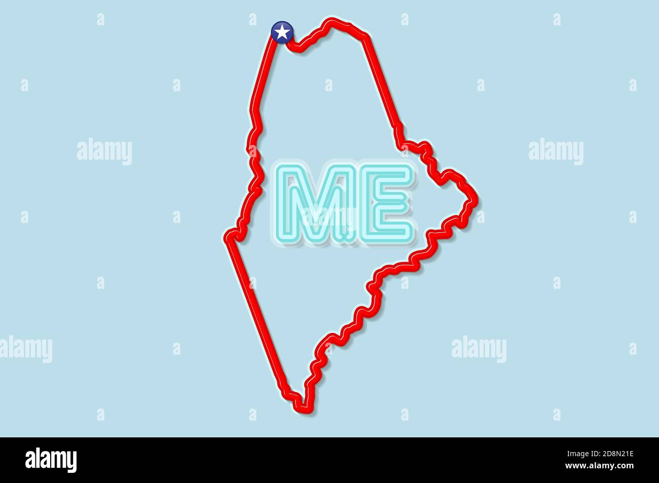 Maine US state bold outline map. Glossy red border with soft shadow ...