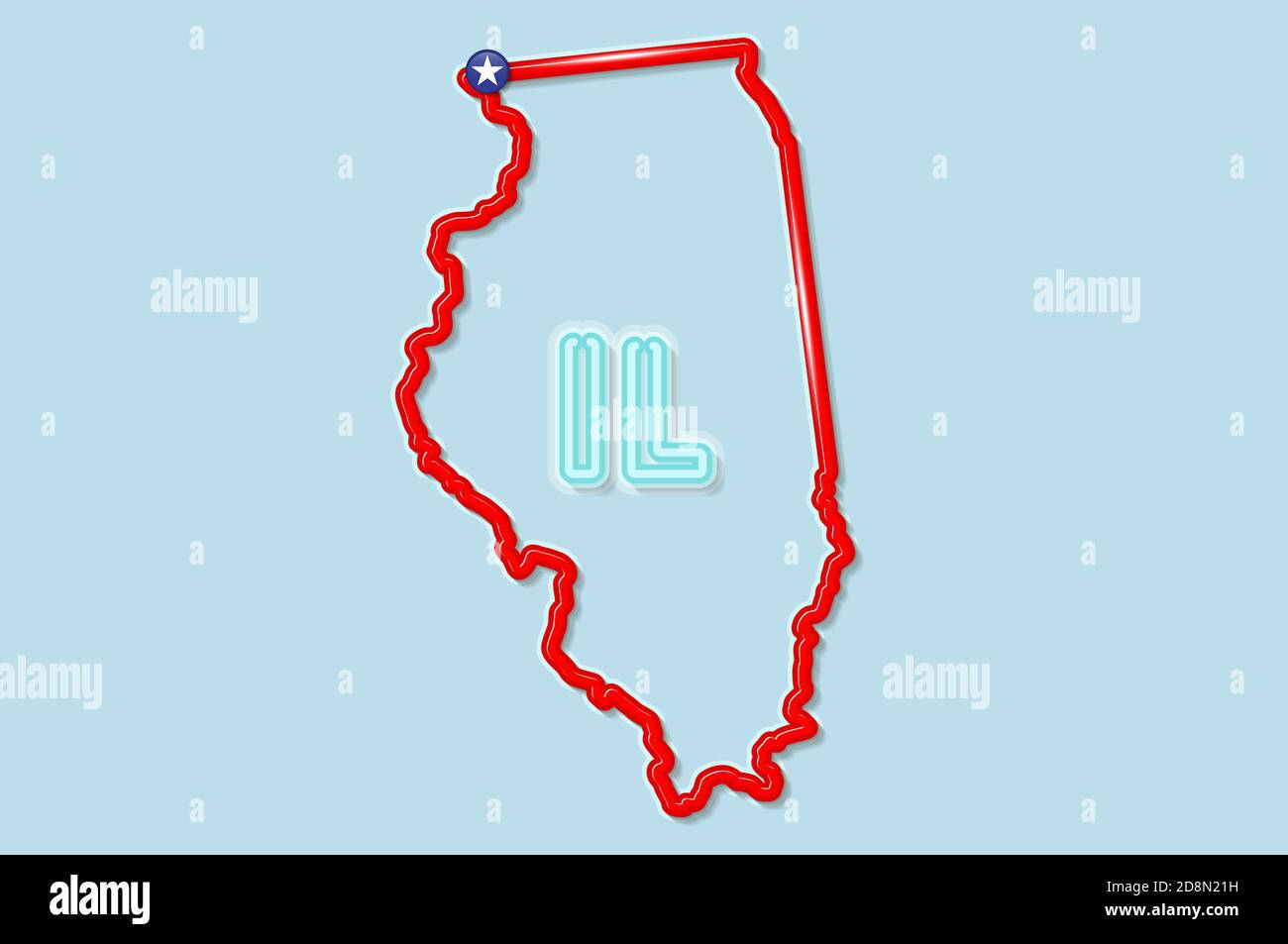 Illinois US state bold outline map. Glossy red border with soft shadow ...