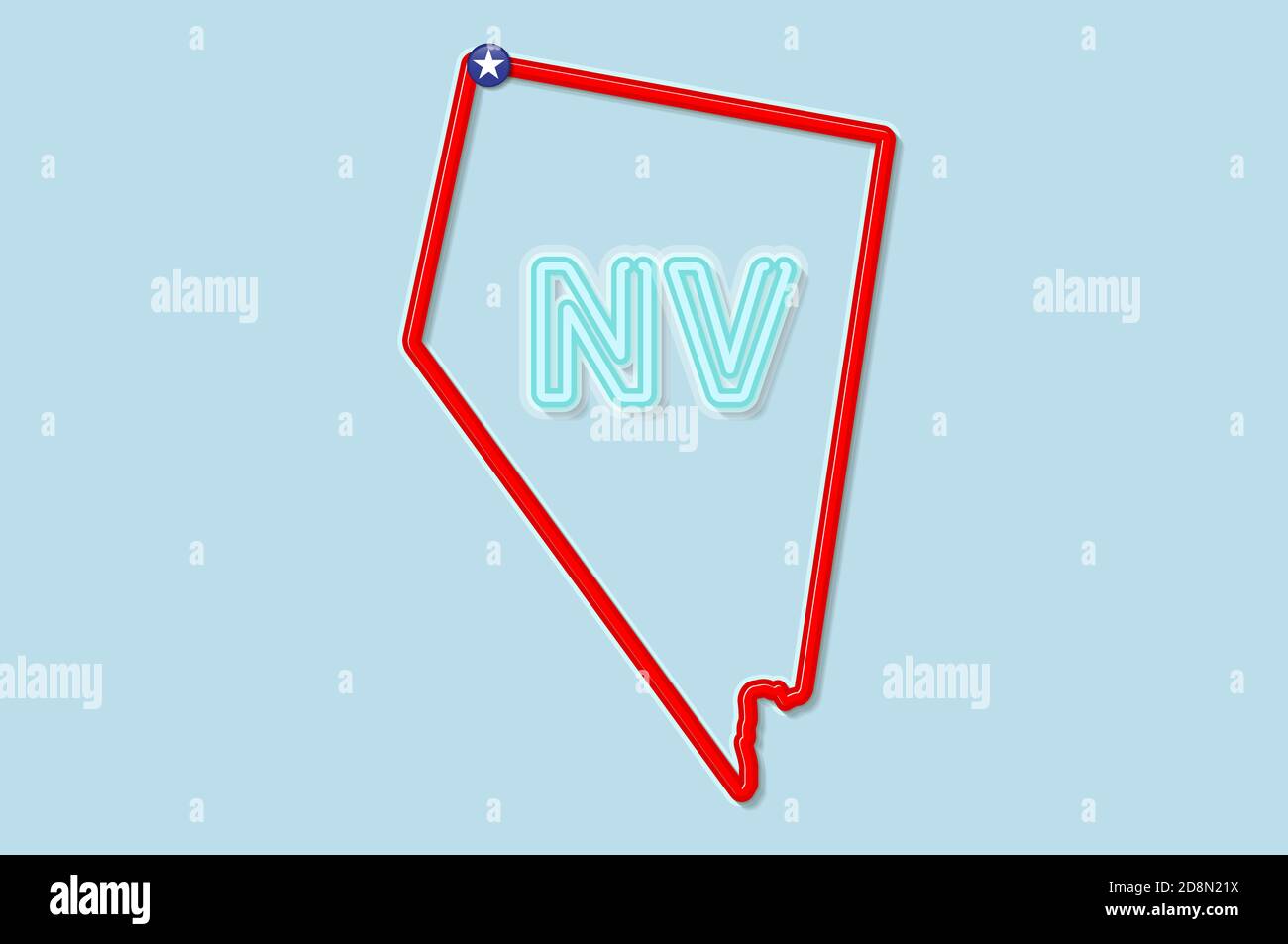 Nevada US state bold outline map. Glossy red border with soft shadow ...