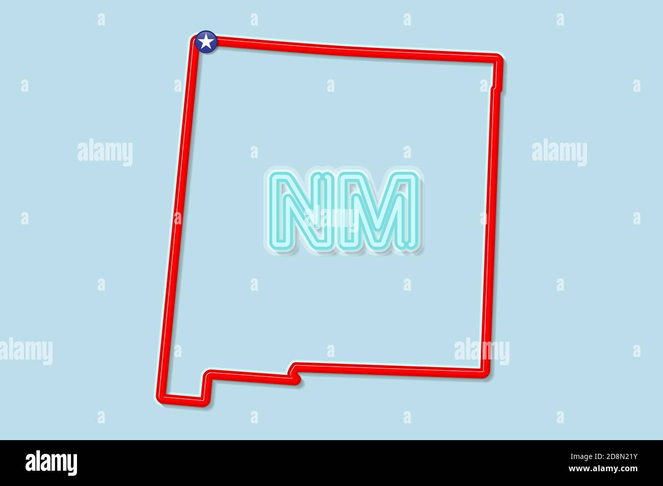 New Mexico US state bold outline map. Glossy red border with soft ...