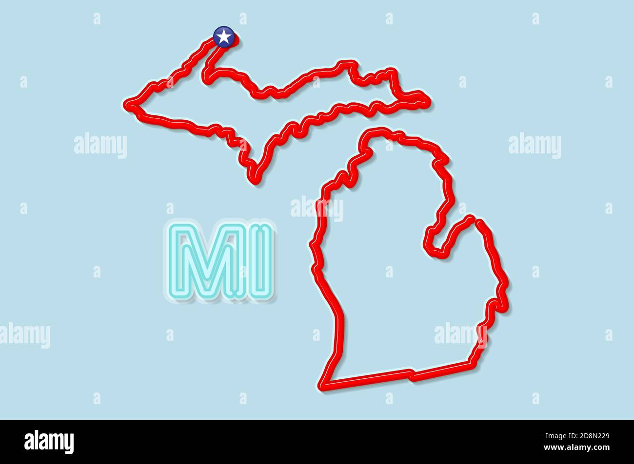 Michigan US state bold outline map. Glossy red border with soft shadow ...