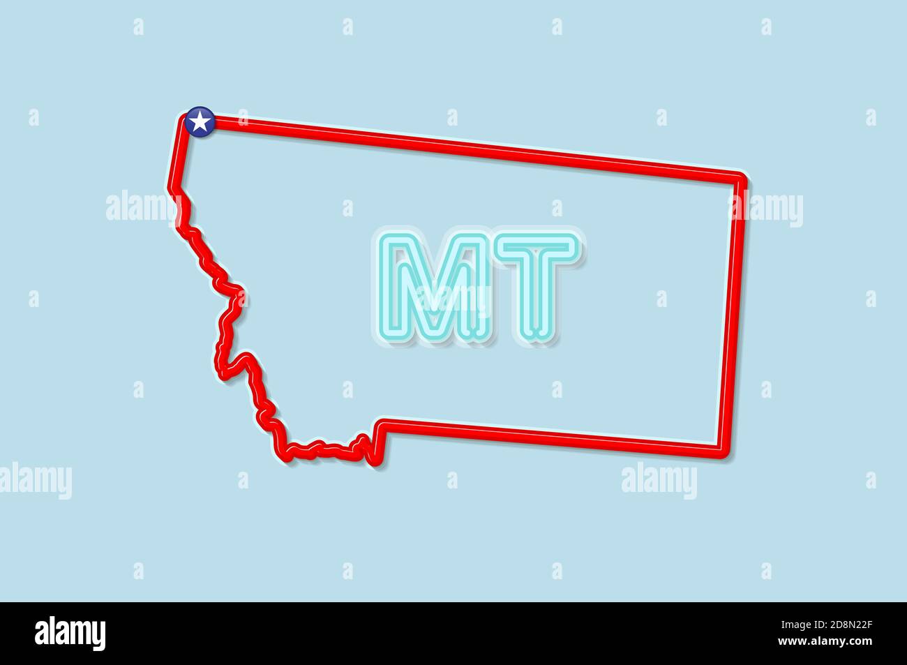 Montana US state bold outline map. Glossy red border with soft shadow ...